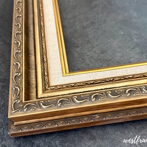Antique Gold Ornate Picture Frame Natural Linen Liner 3", Canvas Photo ...