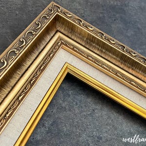 Antique Gold Ornate Picture Frame Natural Linen Liner 3", Canvas Photo ...