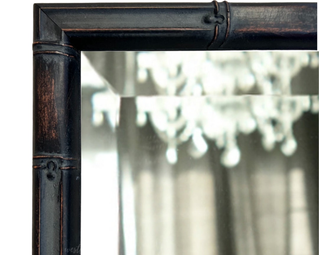 Modern Vintage Bamboo Black Brown Patina Wall Mirror, Vanity Bathroom ...