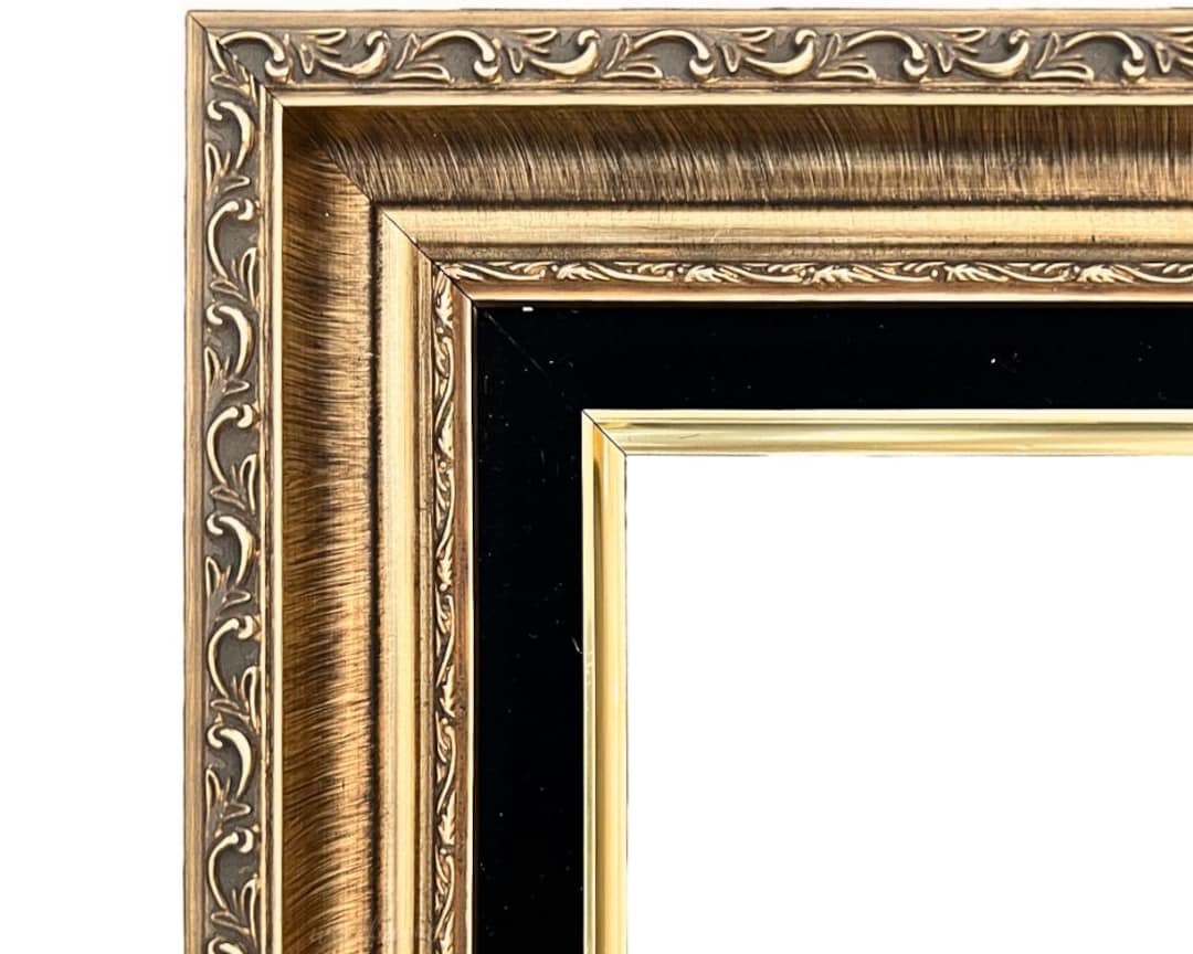 Antique Gold Ornate Picture Frame Black Linen Liner 3", Canvas Photo Gallery Frame, Custom ...
