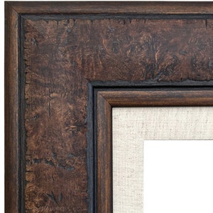 Rustic Distressed Walnut Brown Picture Frame With Linen Liner, Canvas ...