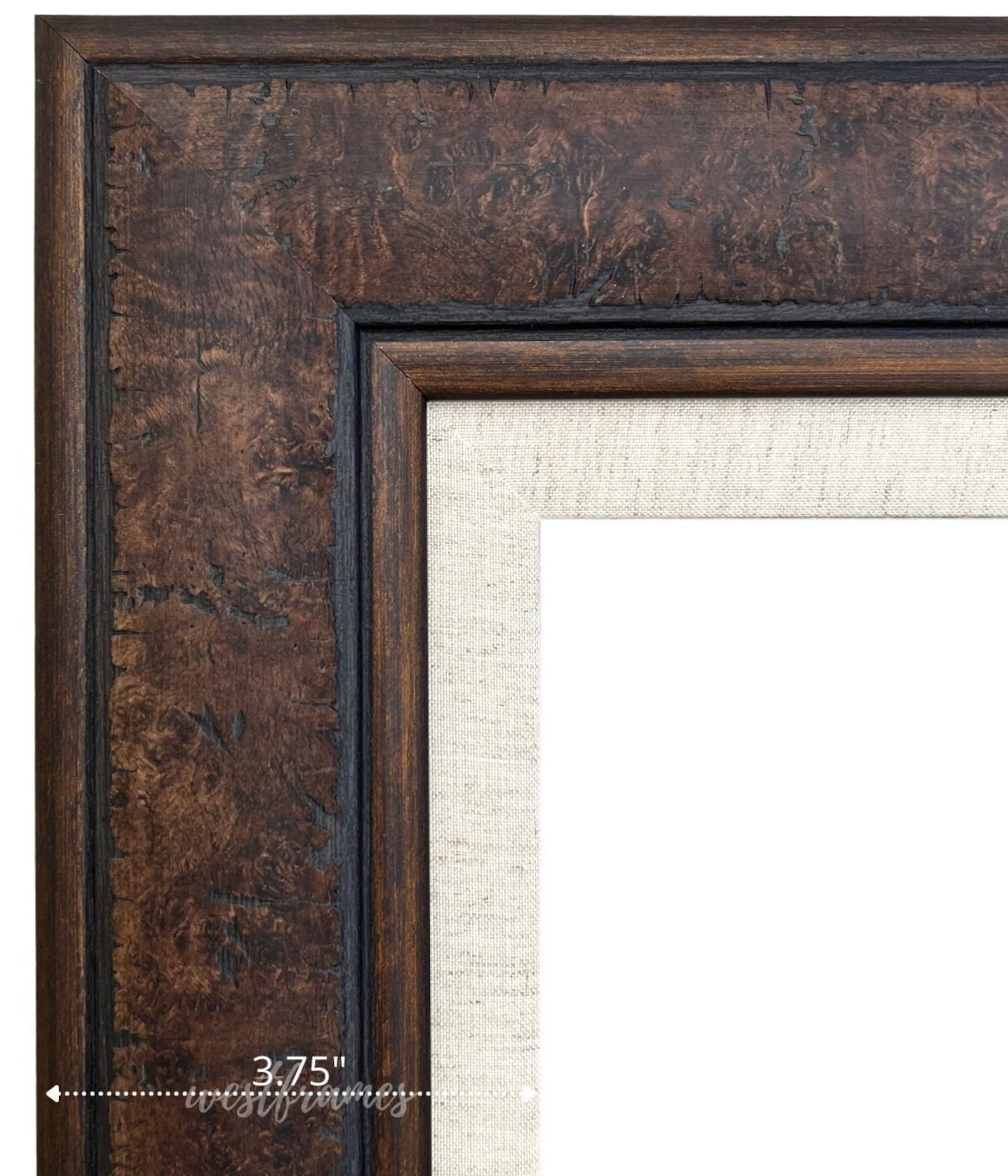 Rustic Distressed Walnut Brown Picture Frame With Linen Liner, Canvas ...
