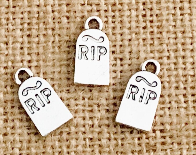 3 | 10 RIP Tombstone Charms | Halloween Jewelry | 8x16mm - Etsy