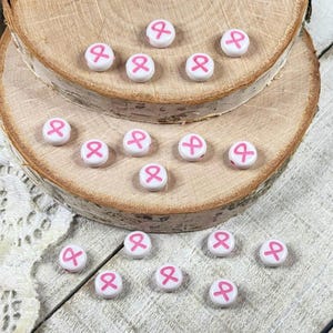 25 | 50 | 100 Mini Pink Ribbon Beads | Acrylic | Awareness Jewelry ...