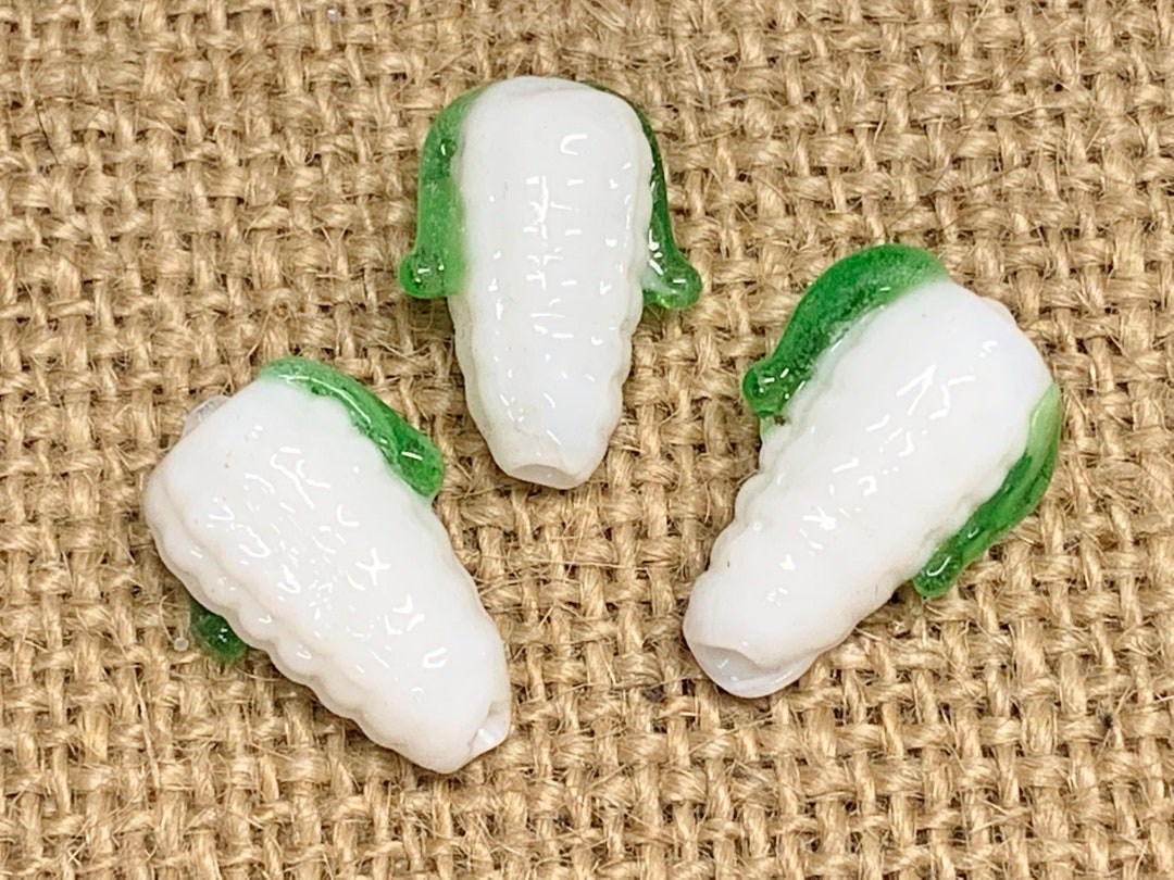 3 | 5 | 10 White Corn on the Cob Beads | Lampwork Glass Beads | 10x15mm ...