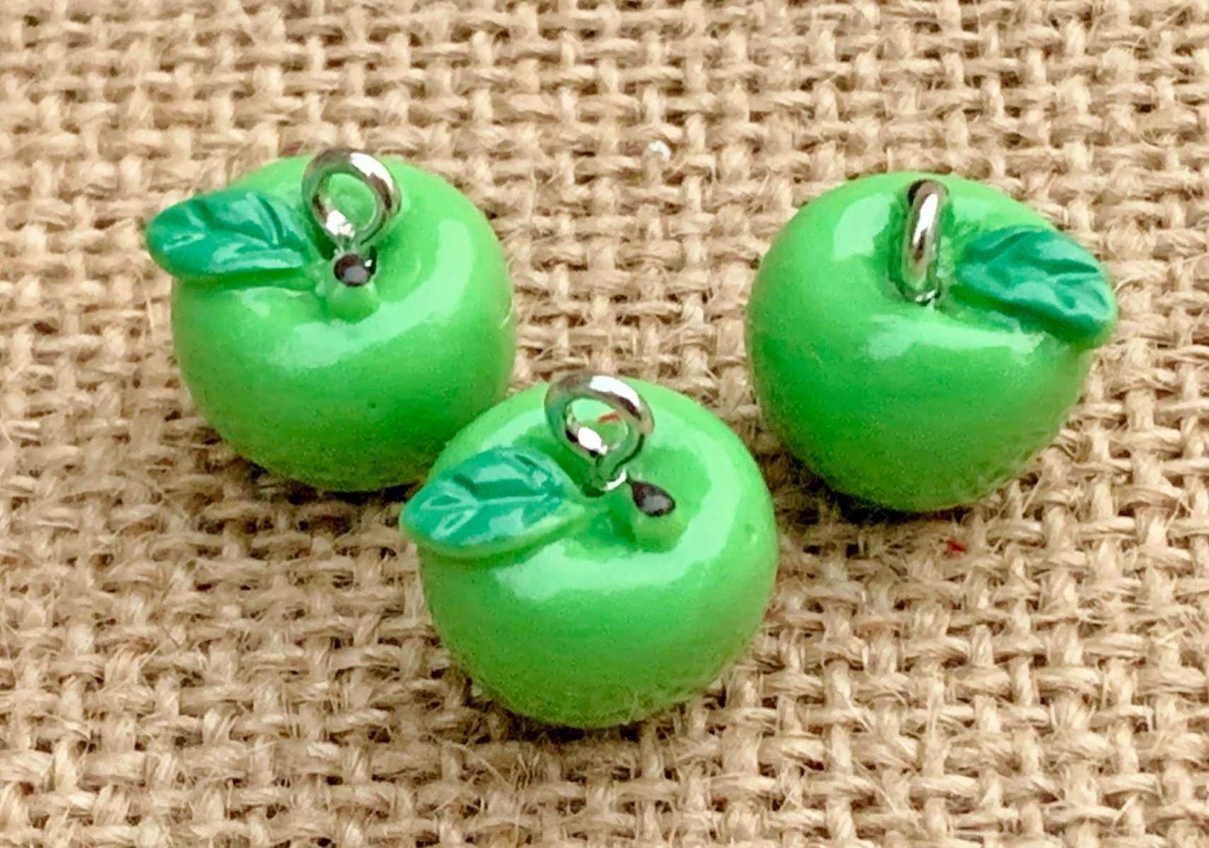 1 Green Apple Charms Resin Apple Earrings Apple - Etsy
