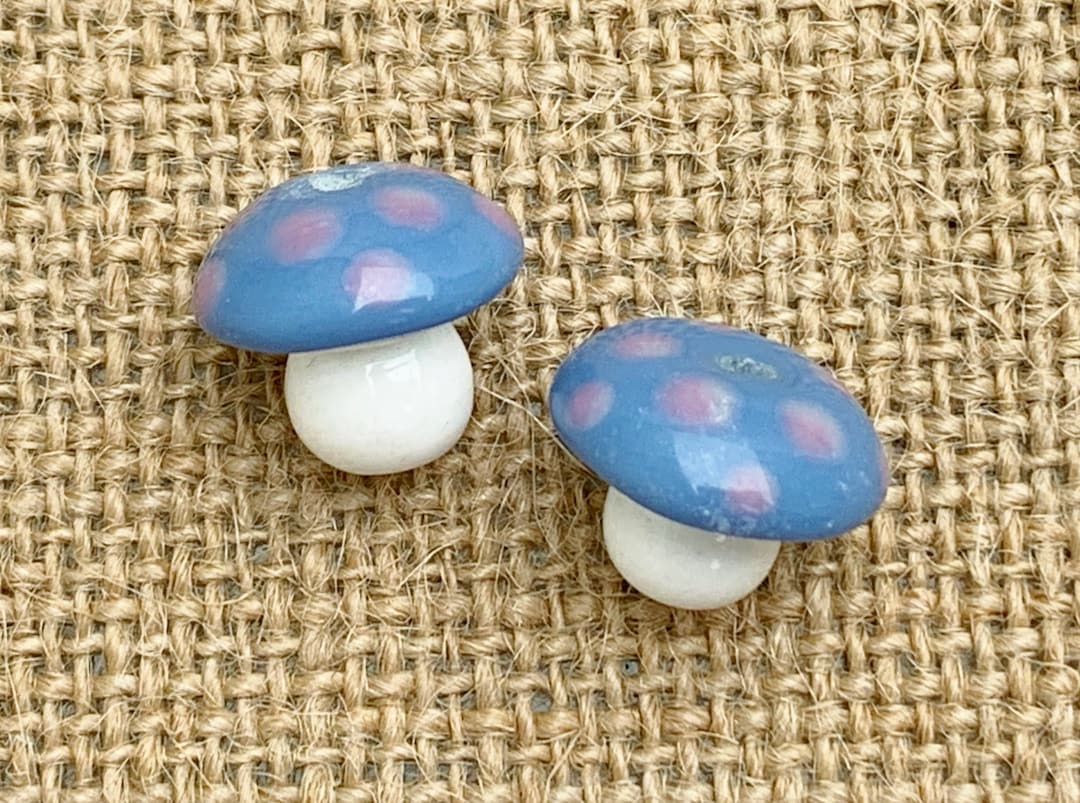 3 | Blue Toadstool Spotted Mushrooms | Lampwork Glass Beads | Mushroom ...
