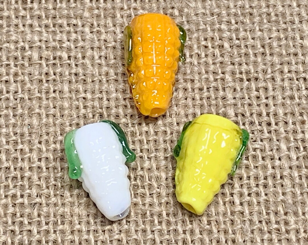 3 | Corn on the Cob Beads | Handmade Lampwork Glass Beads | Mixed Color ...