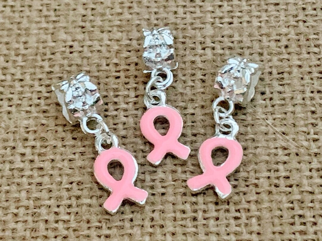 3 | 5 | Pink Ribbon Dangle Charm | Large Hole Beads Breast Cancer ...