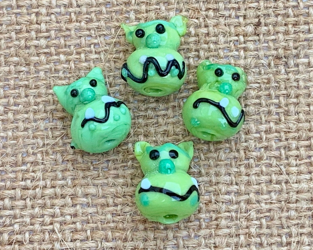 3 | 5 Ogre Head Beads | Lampwork Glass | Shrek Inspired | Monster ...