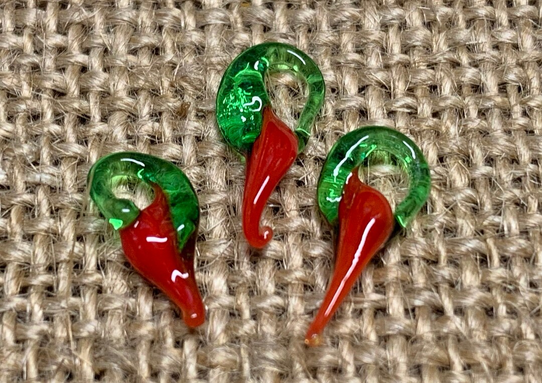 10 Mini Red Hot Chili Pepper Charms Vegetable Jewelry Lampwork Glass 4 ...