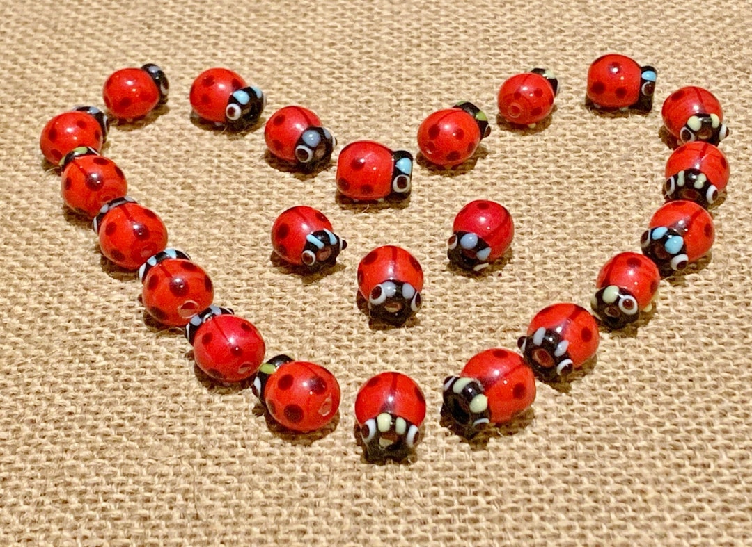 3 | 5 Red Ladybug Beads With Colored Feet| Lampwork Glass | Ladybug ...