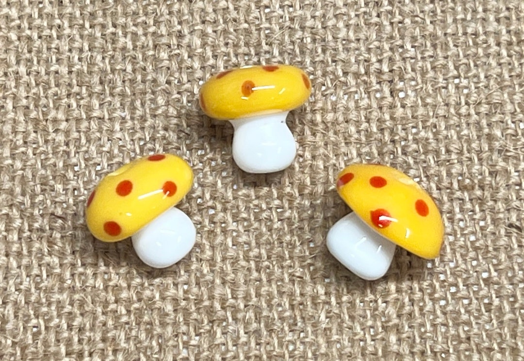 3 | Orange Toadstool Spotted Mushrooms Beads | Lampwork Glass ...