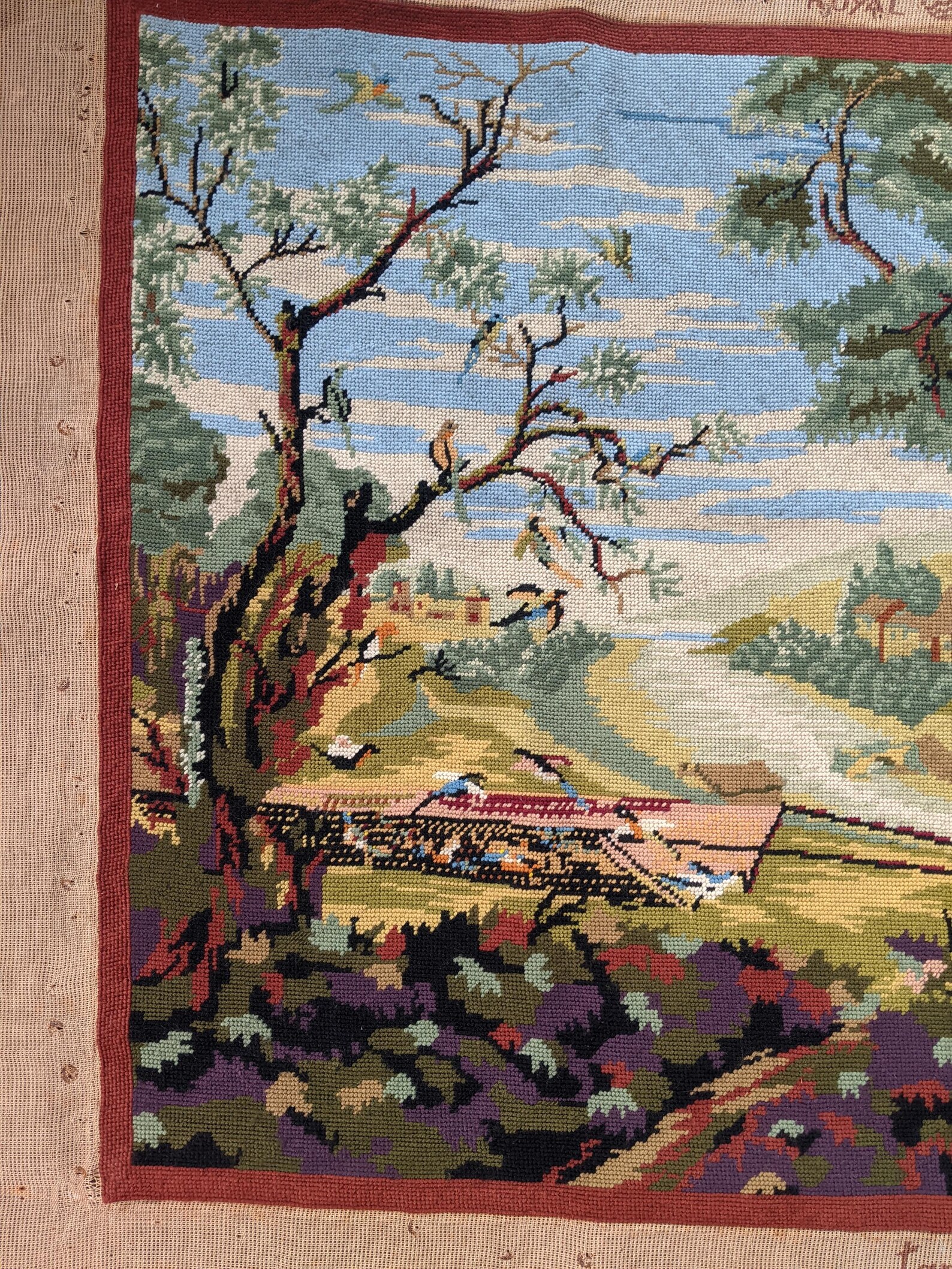 Large Completed Needlepoint Tapestry Canvas. Country Scene. Ideal for ...