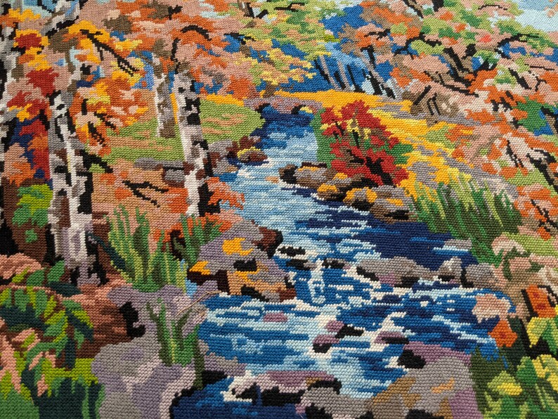 Autumn Forest Completed Vintage Needlepoint Tapestry. Perfect for ...