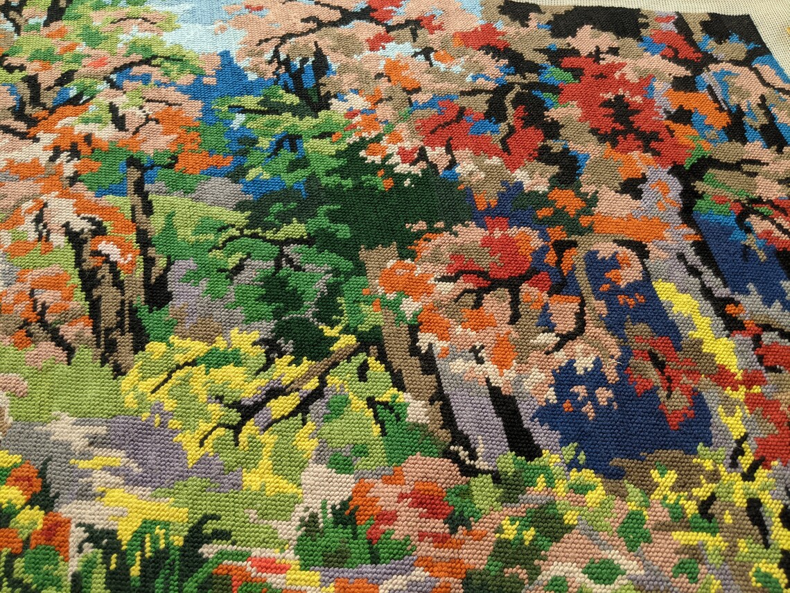 Autumn Forest Completed Vintage Needlepoint Tapestry. Perfect for ...