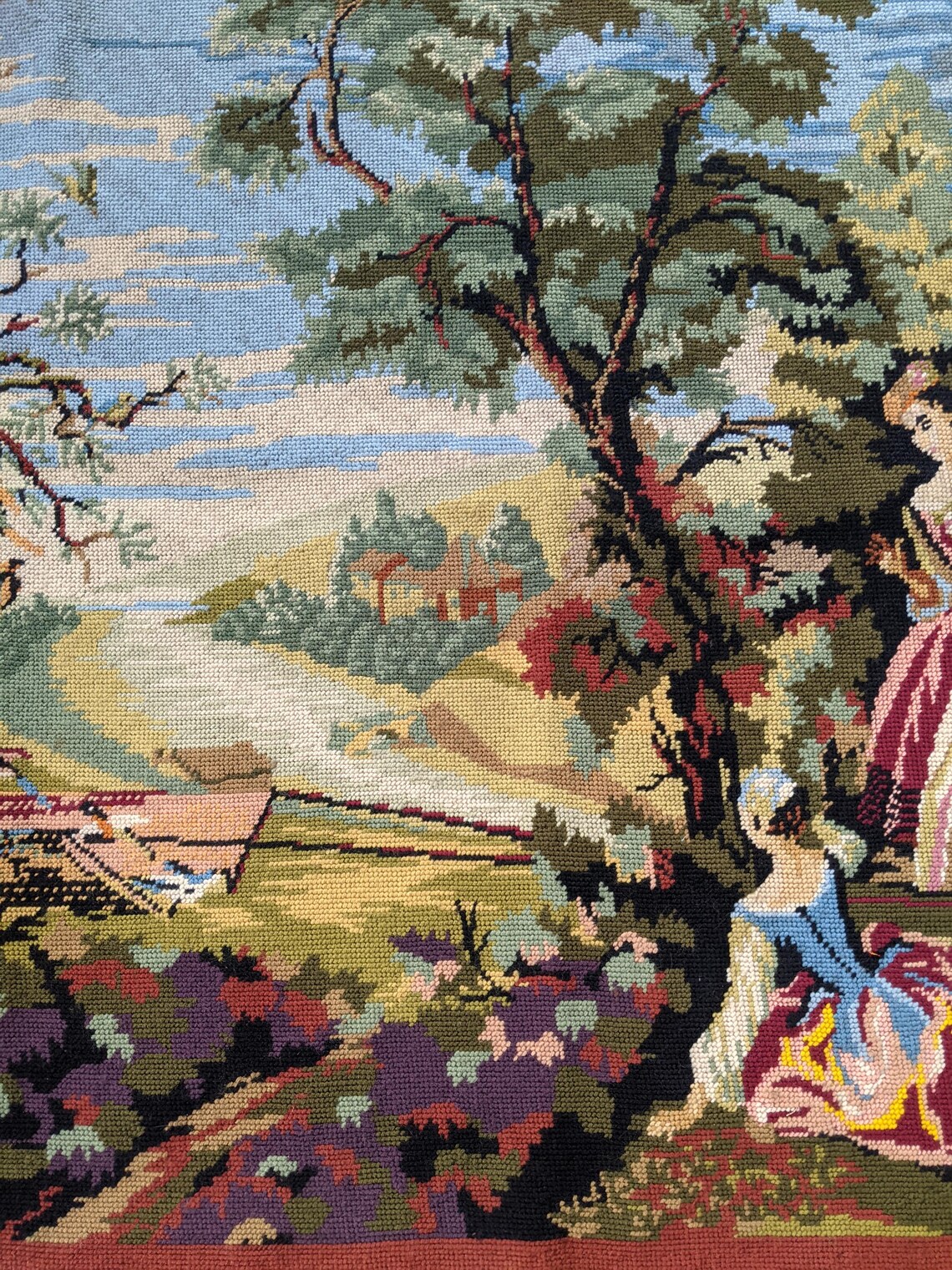 Large Completed Needlepoint Tapestry Canvas. Country Scene. Ideal for ...