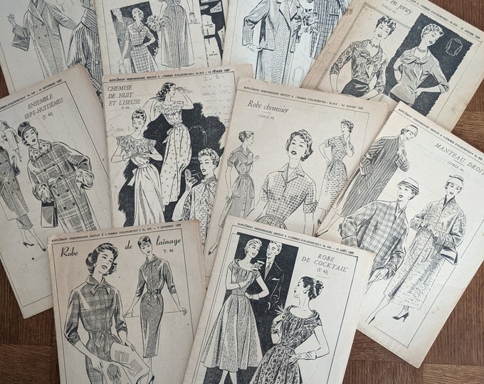 10 Vintage French Dress Making Patterns 1957 Coat Dress Blouse Jacket ...