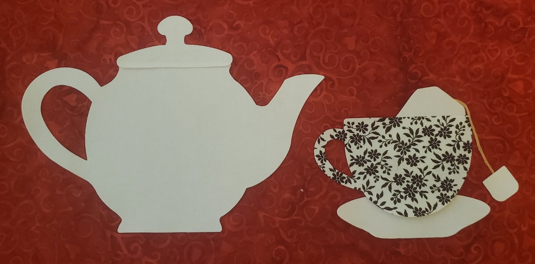 NO SEW White Tea Pot With Tea Cup & Tea Bag Die-cut Pre-fused PERMENANT ...
