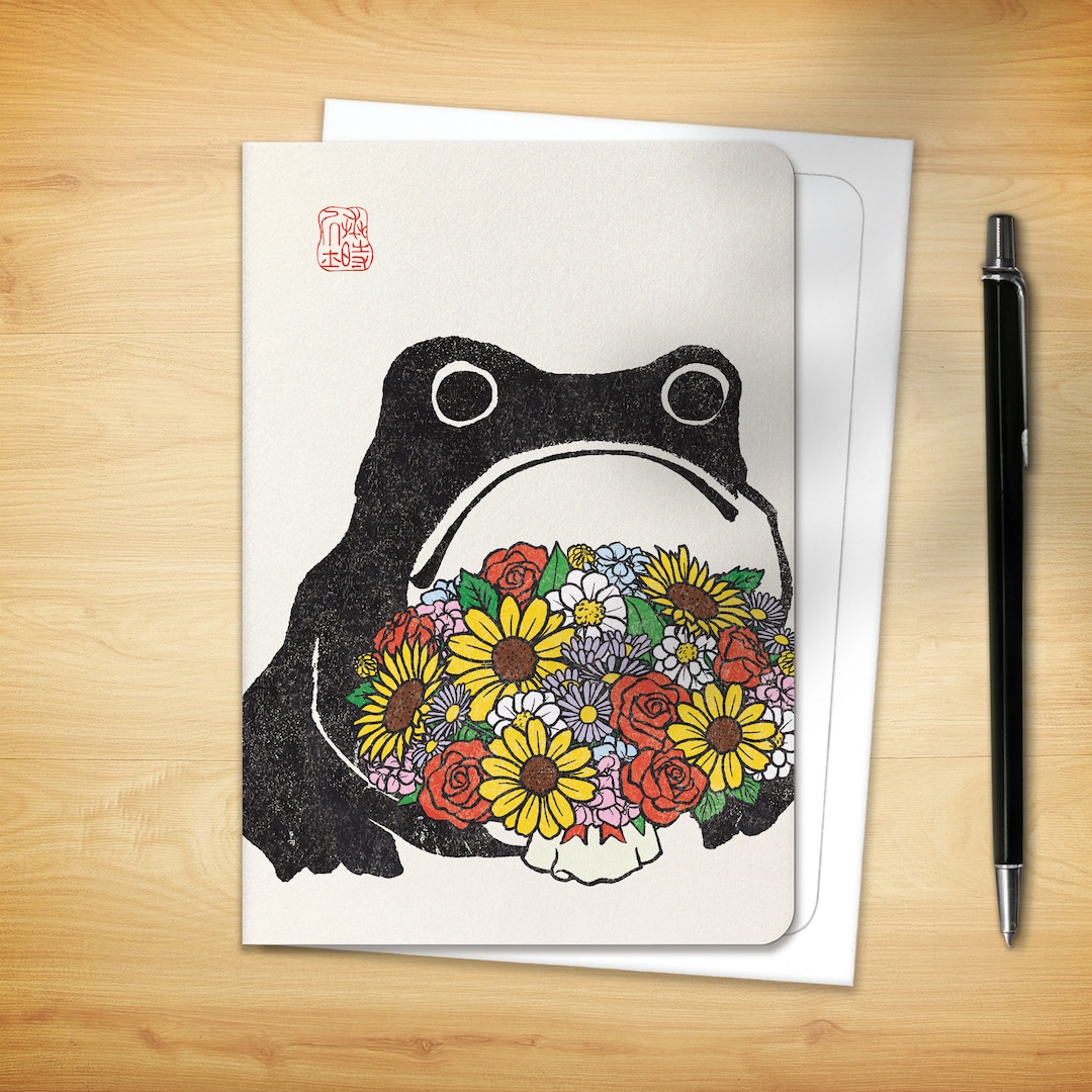 Japanese Greeting Card Bouquet of Flowers Ezen Frog - Etsy