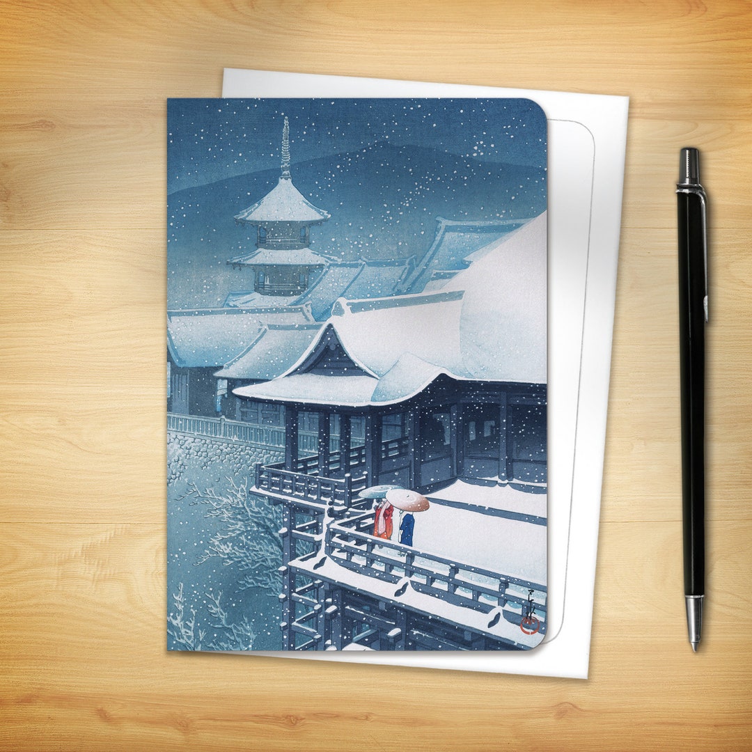 Japanese Greeting Card - Snow at Temple (for Him Her Them) - Etsy