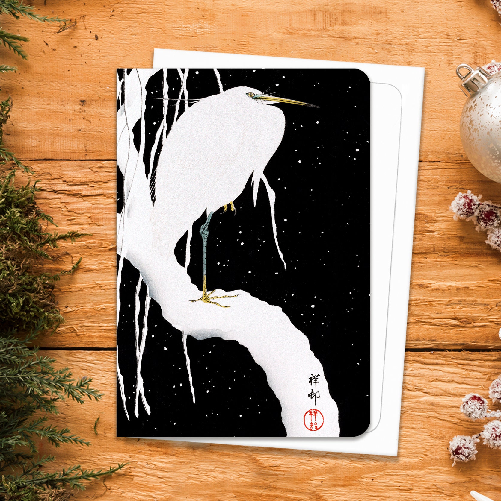 Japanese Greeting Card Egret in Winter - Etsy