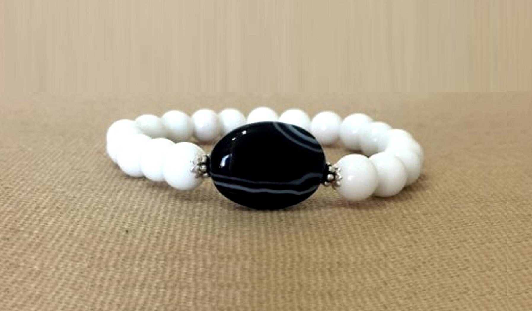 8mm White Black Alabaster Onyx Gemstones Strech Tibetan | Etsy