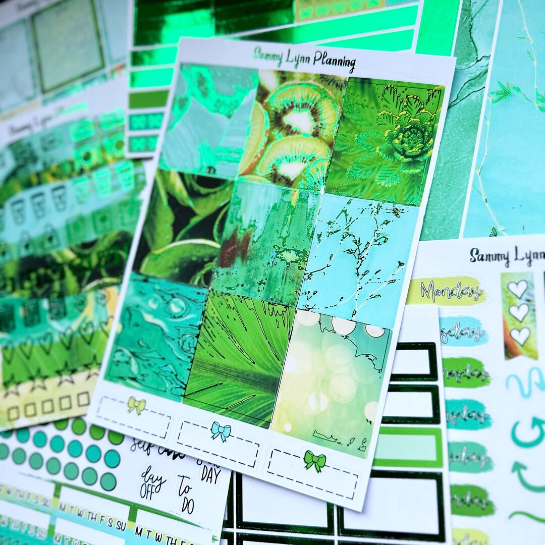 Shades of Green Foil Weekly Sticker Kit - Etsy