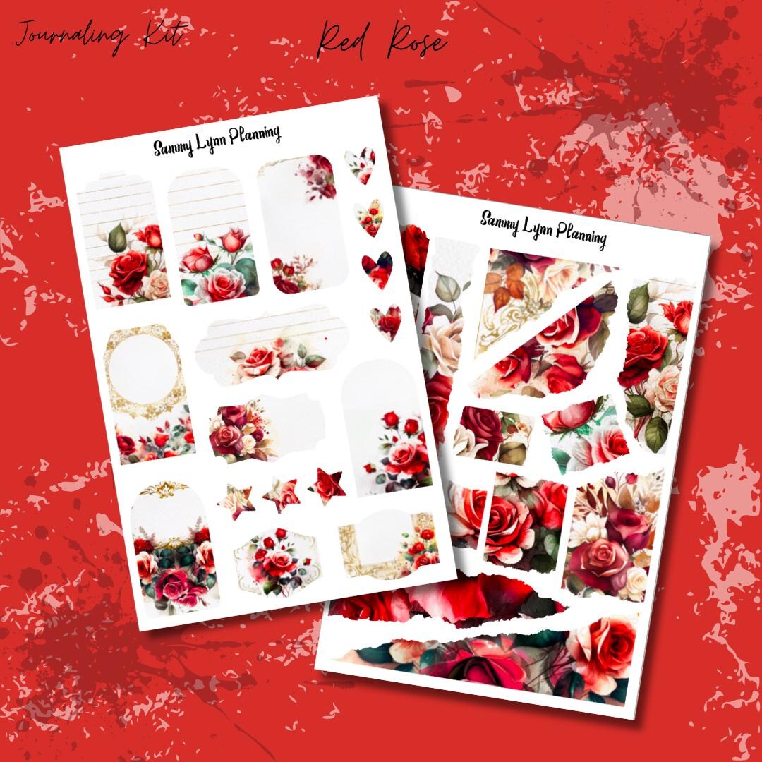 Red Rose Watercolor Journaling Kit - Journal Stickers | Decorative ...