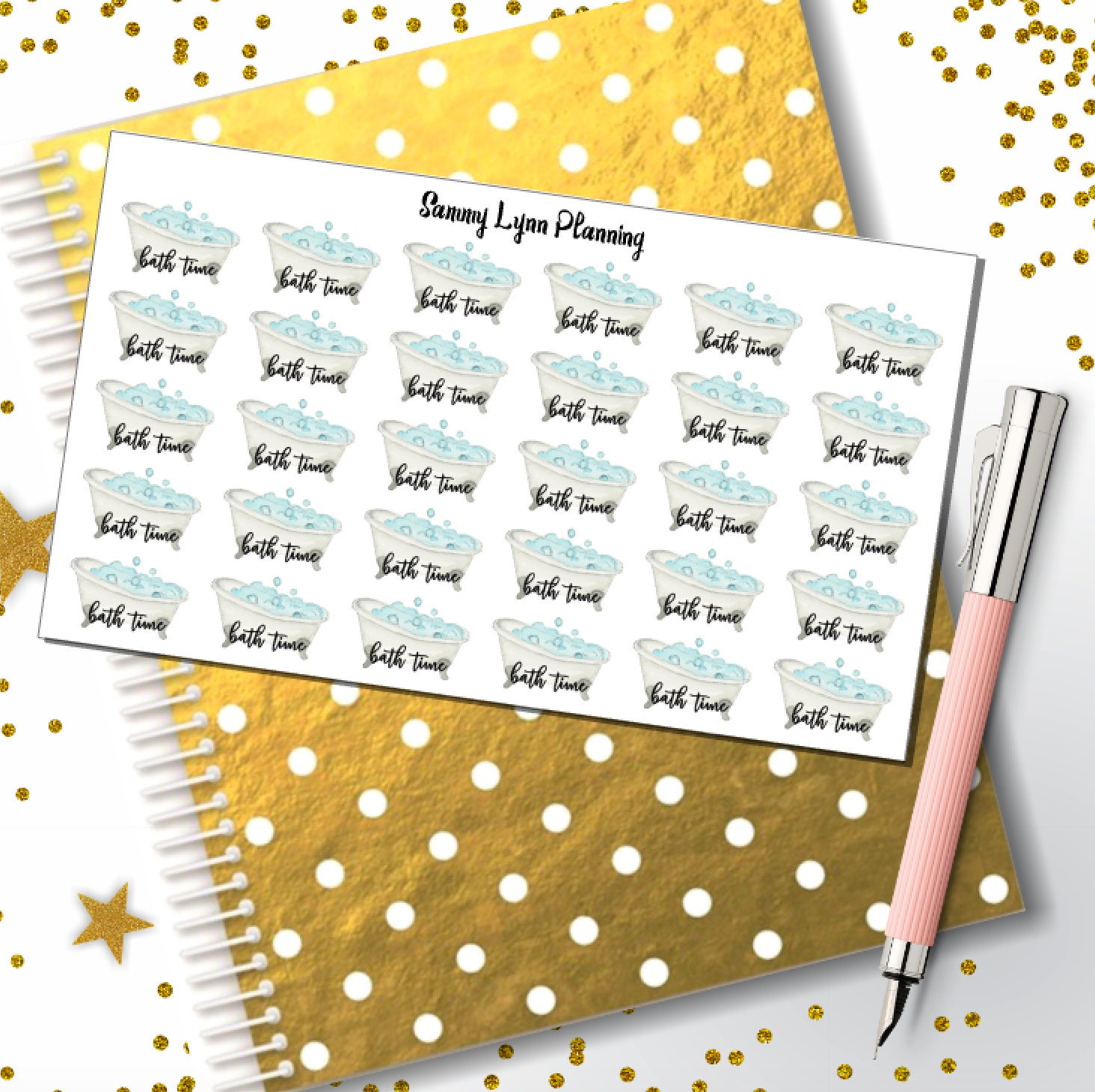 Paper Stickers Stickers, Labels & Tags Bath Time Marble Planner Sticker ...