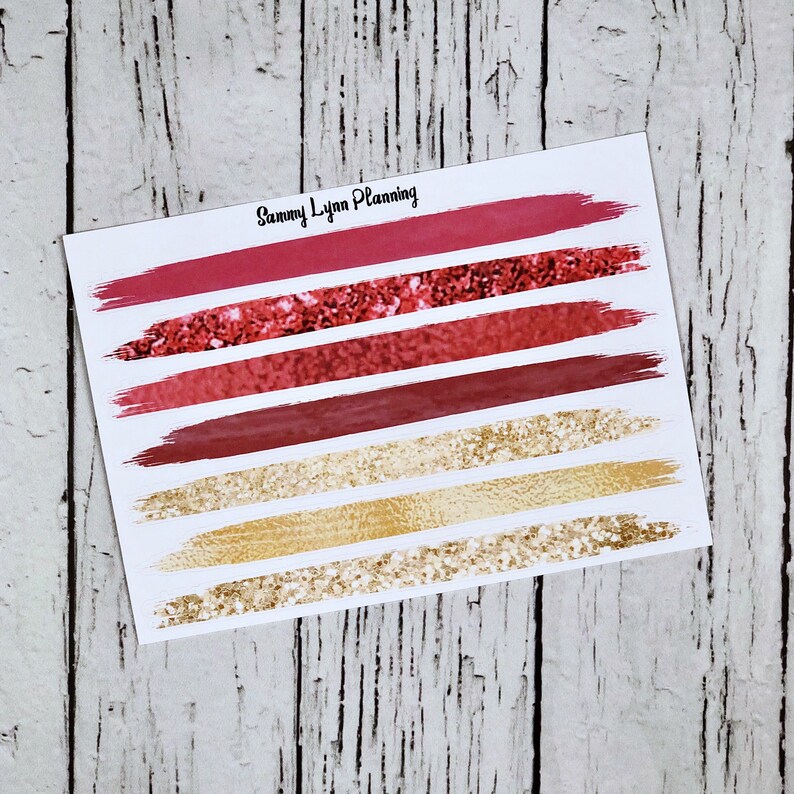 Red and Gold Brush Stroke Stickers Washi Strips - Etsy