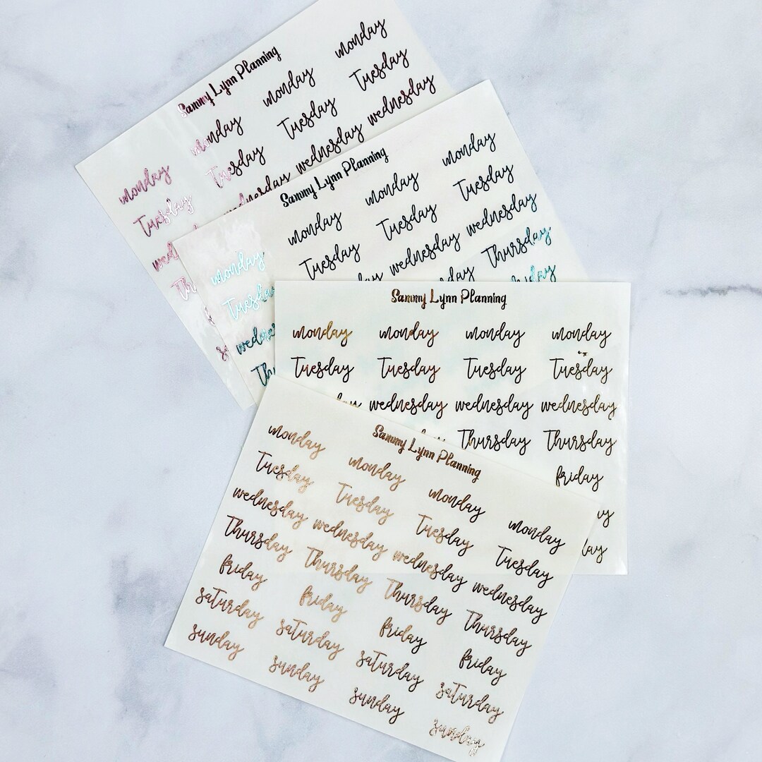 Foil Days of the Week Script Stickers - Etsy