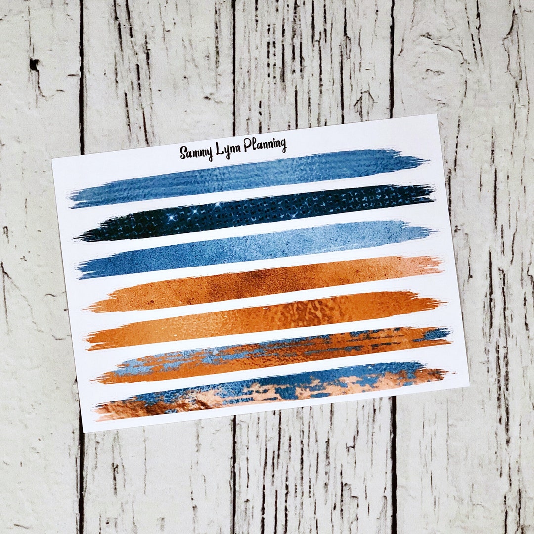 Blue and Bronze Brush Stroke Stickers - Washi Strips - Etsy