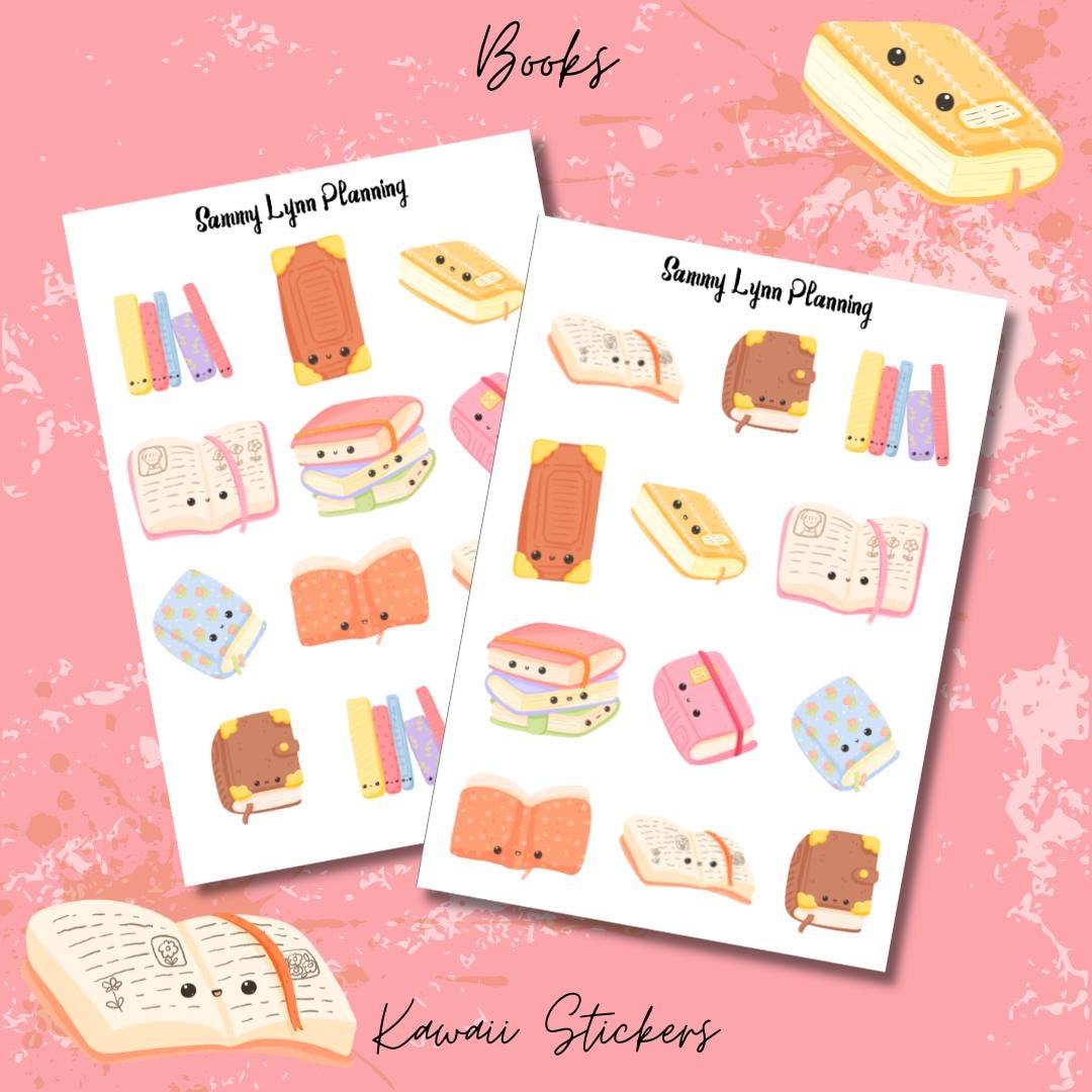 Book Kawaii Stickers - Etsy