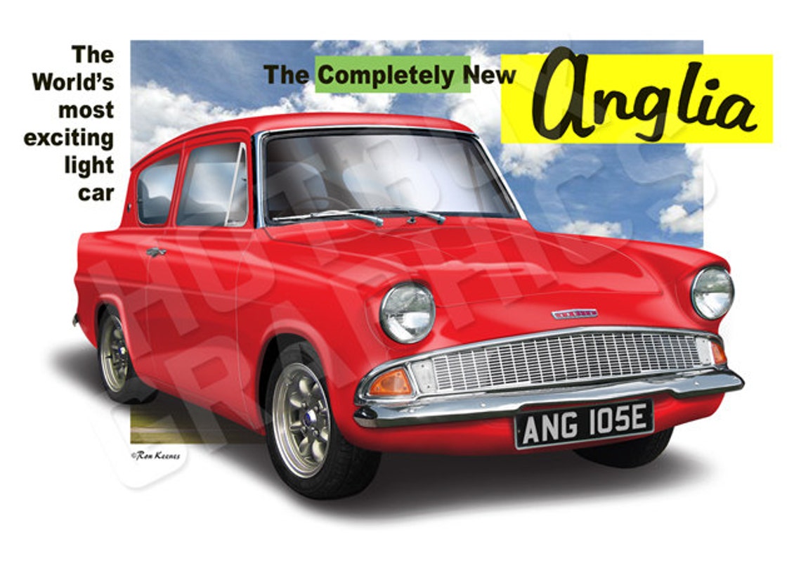Personalised Illustration of Your Ford Anglia 105E - Standard or Hot ...