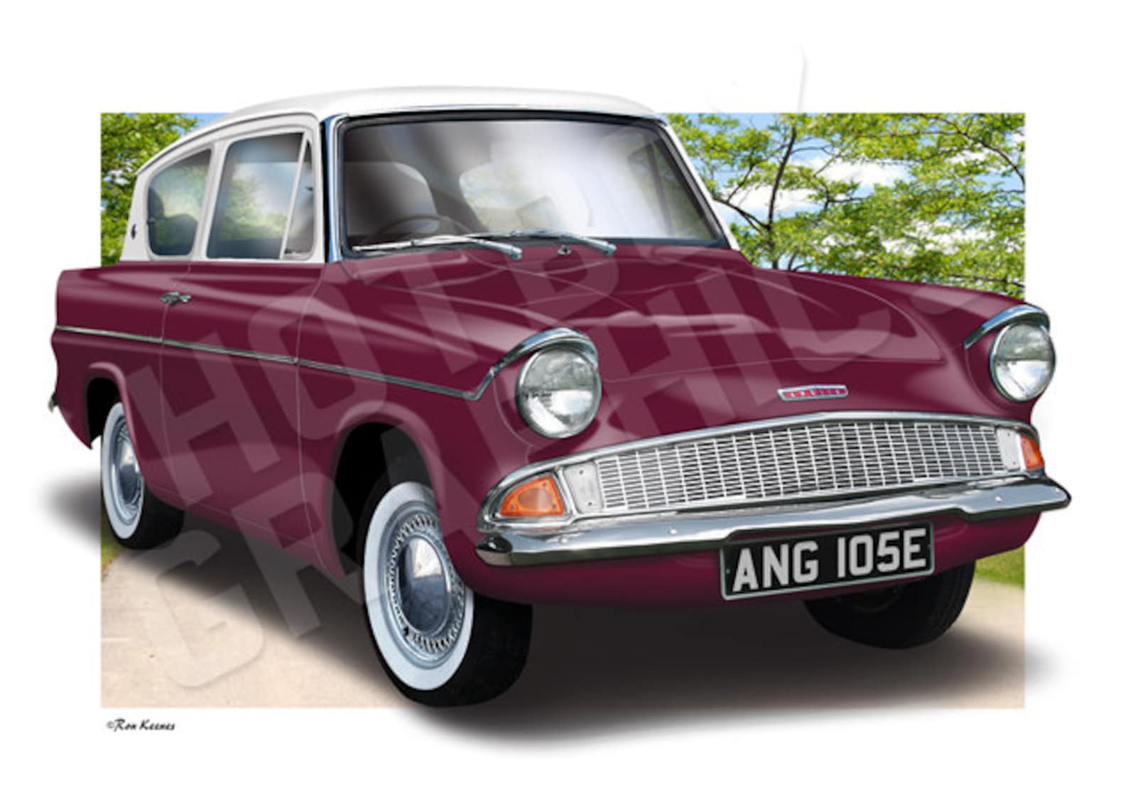 Personalised Illustration of Your Ford Anglia 105E - Standard or Hot ...