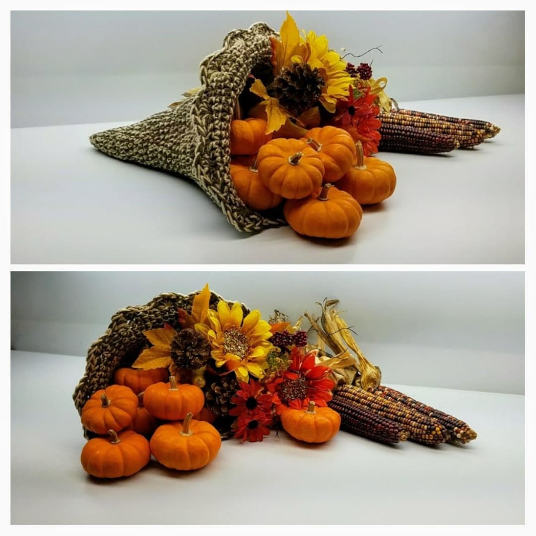 Crochet Fall Decor Cornucopia Table Topper Harvest Crochet Pattern ...