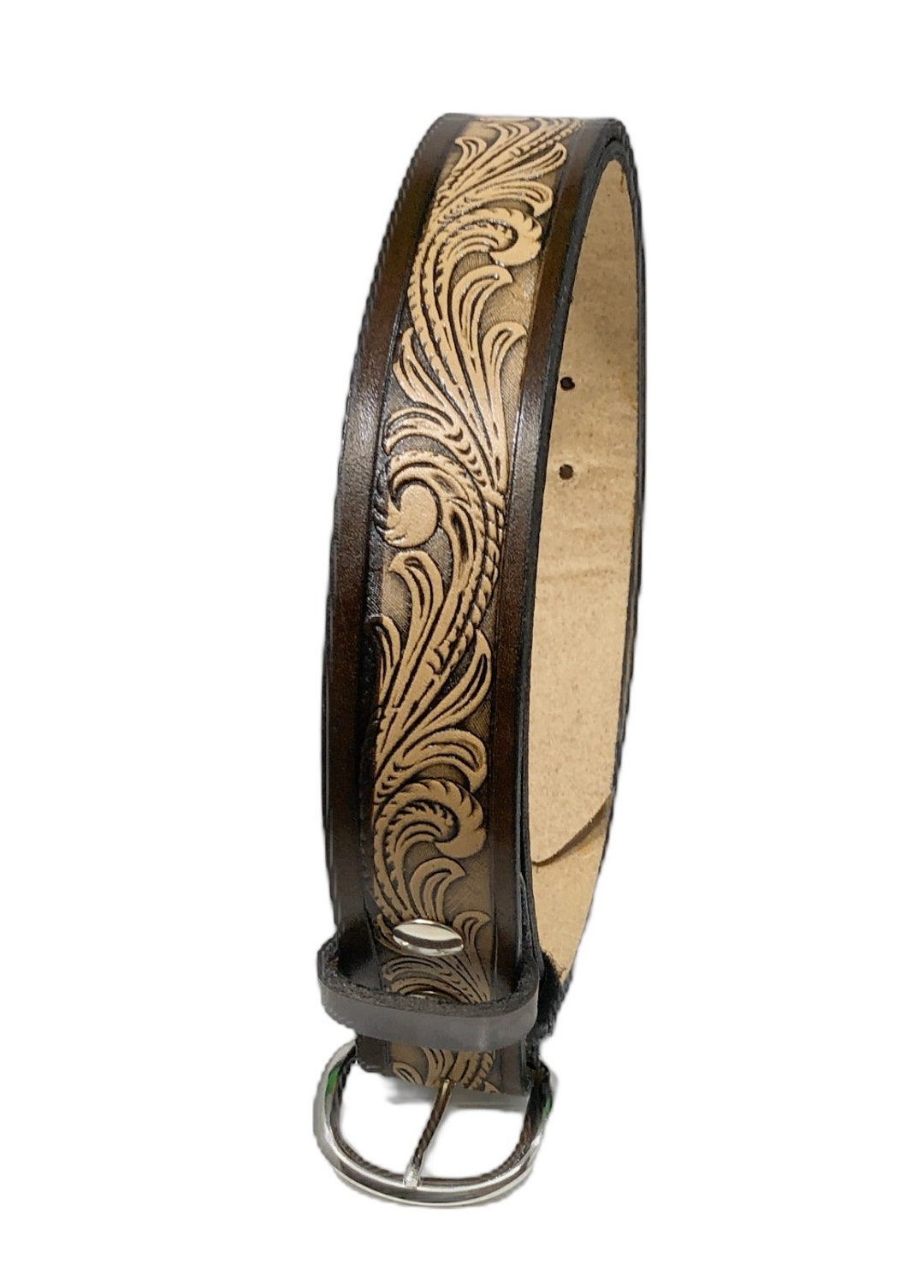 Handmade Embossed Leather Belt: Western Floral Design, USA Made - Etsy