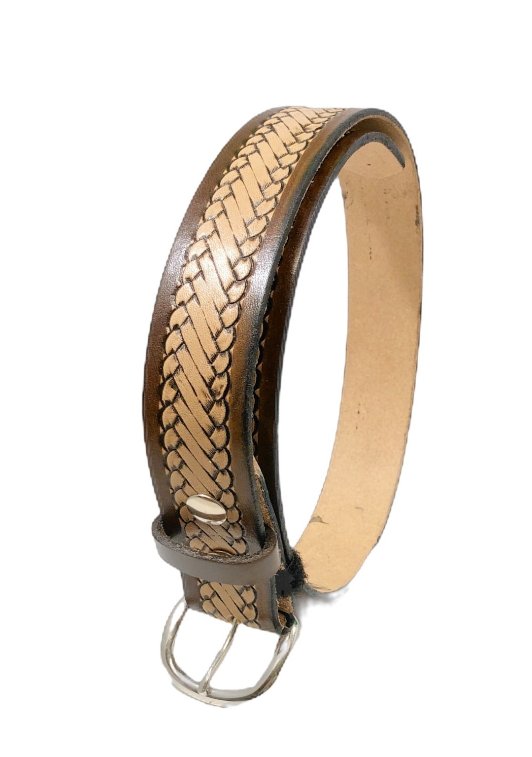 Handmade Basket Weave Embossed Leather Belt - USA Made - Etsy