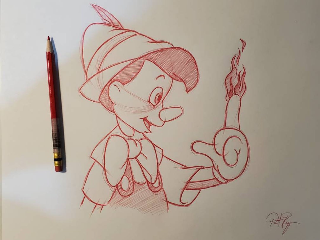 Disney Pinocchio Playing With Fire Hand Made/drawn - Etsy