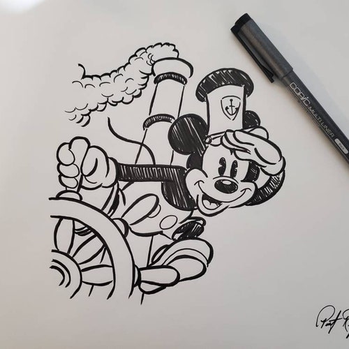 Steamboat Willie Mickey Mouse Sketch Digital Embroidery - Etsy