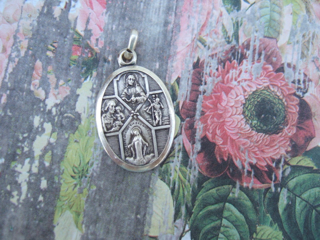 Vintage 4 Way Scapular Medal 25mm Silver Finish Metal From 1950's ...