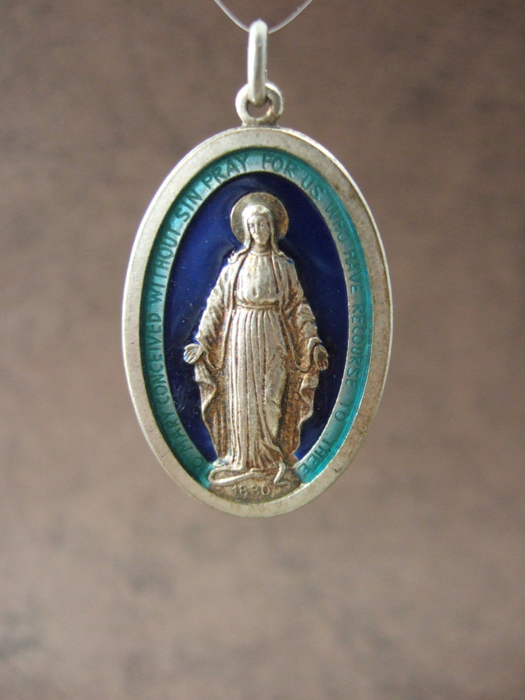 Vintage Catholic MIRACULOUS MEDAL Pendant With Turquoise and Blue Enamel - Etsy