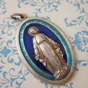 Vintage Catholic MIRACULOUS MEDAL Pendant With Turquoise and Blue Enamel - Etsy