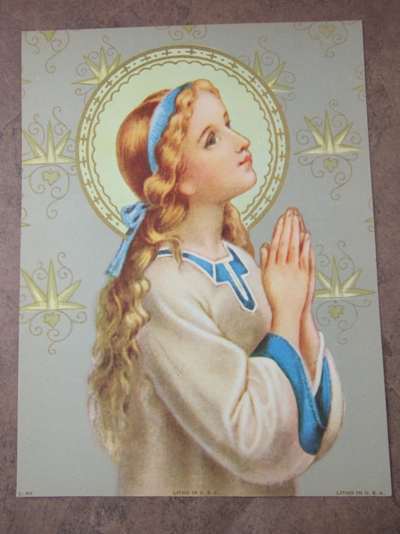 Vintage Catholic Art Print of the Blessed Virgin Mary as a | Etsy