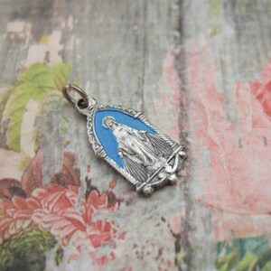 Vintage Catholic Miraculous Medal Pendant With Blue Enamel Color and Pretty Design - Etsy