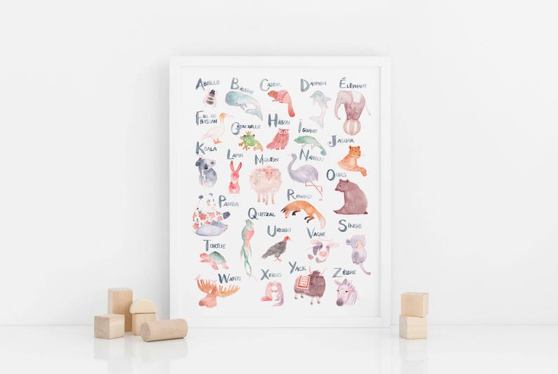 Watercolor abc animal art print educational poster animals | Etsy