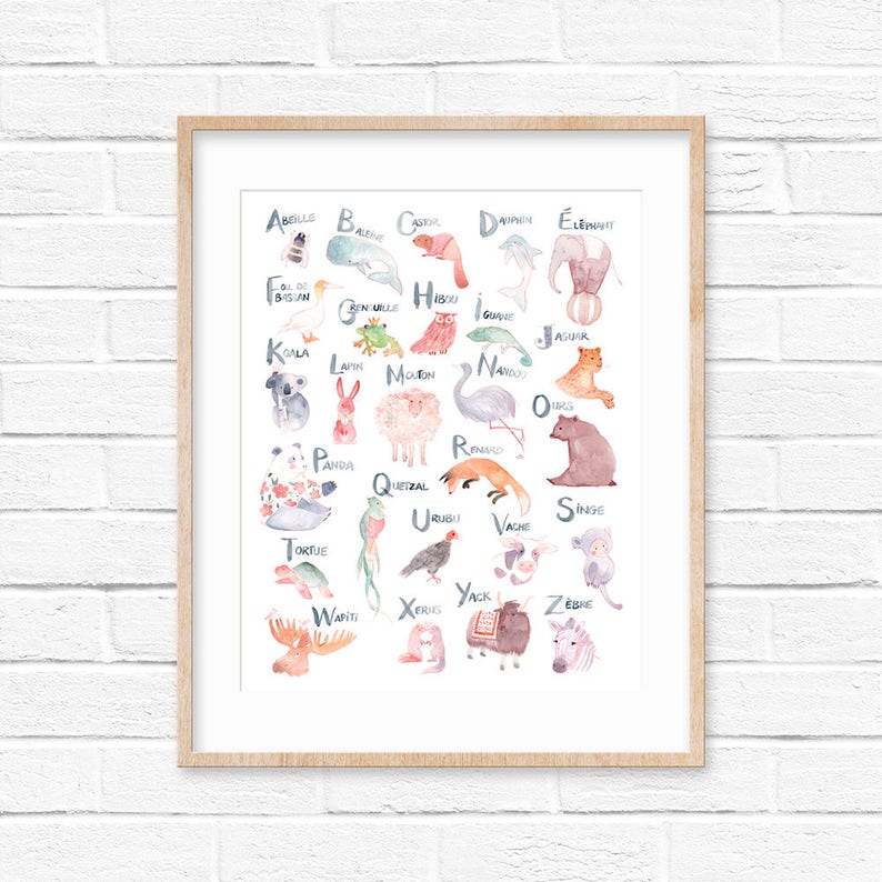 Watercolor abc animal art print educational poster animals | Etsy