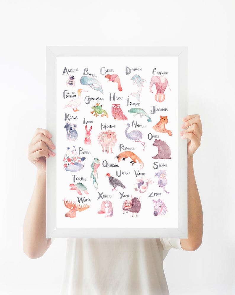 Watercolor abc animal art print educational poster animals | Etsy