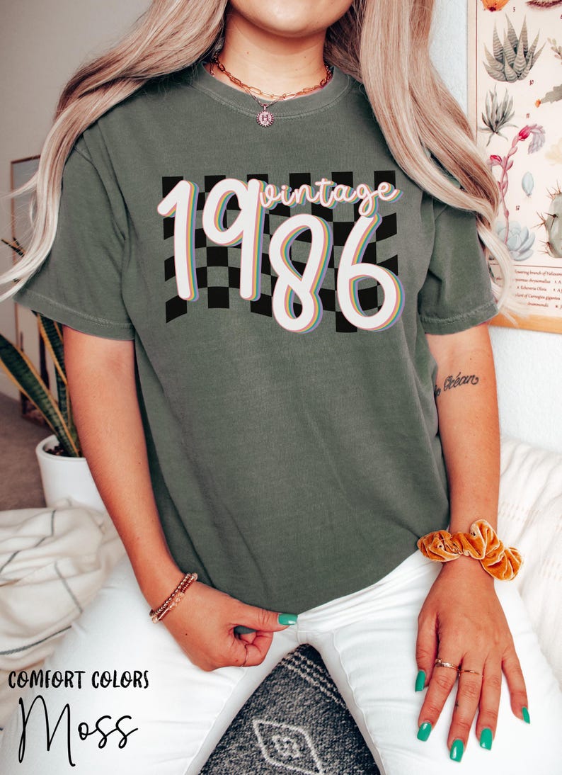 Classic 1986 Shirts for Women, Vintage 40th Birthday Year Number Tshirt ...